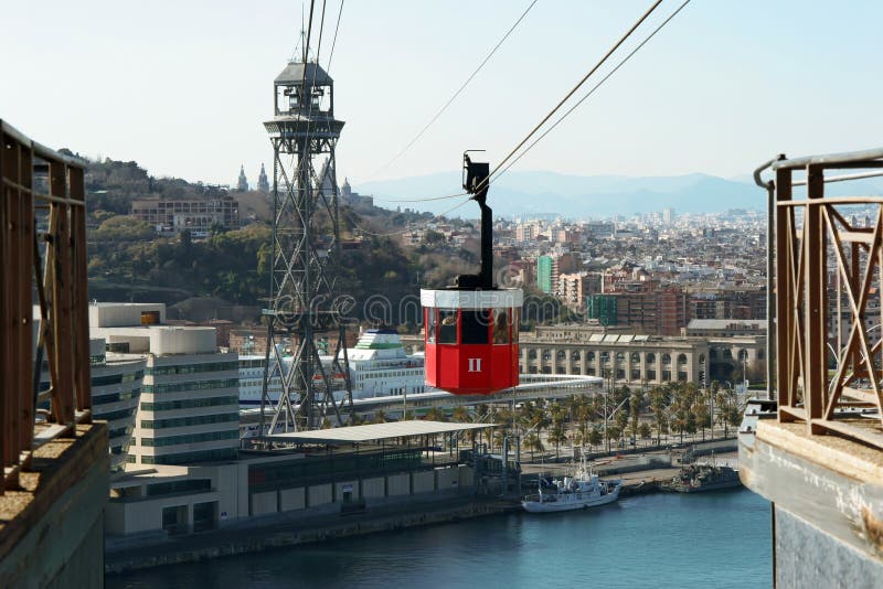 Cable car stock image. Image of spain, color, barcelona - 1373955