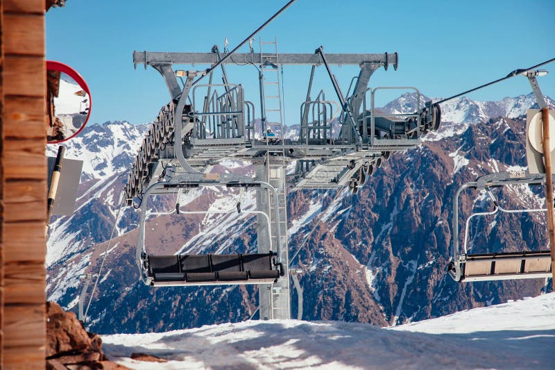 Cable Car in the Beautiful Winter Snow Mountains Stock Image - Image of ...