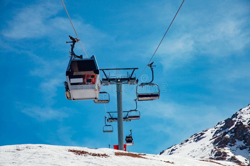 Cable Car in the Beautiful Winter Snow Mountains Stock Photo - Image of ...