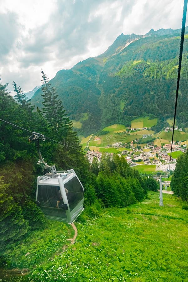 Cable Car Cabin Driving Up the Mountain Line Stock Image - Image of ...