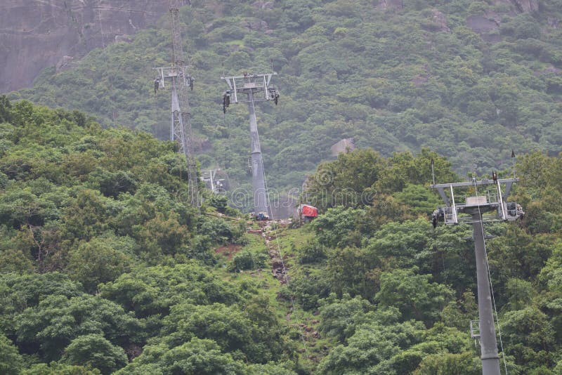 Cable Car Construction Tower between the Forest on Mountain. Stock ...