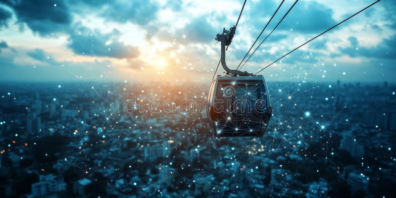 Cable Car with Digital Network Connectivity, Smart Cityscape ...