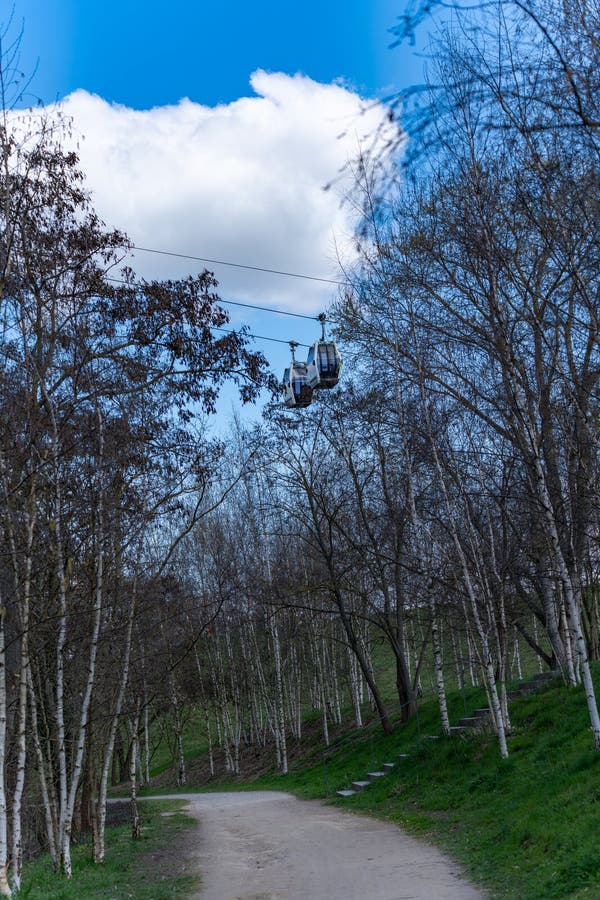 A Cable Car is Flying Over a Forest Stock Image - Image of spring ...