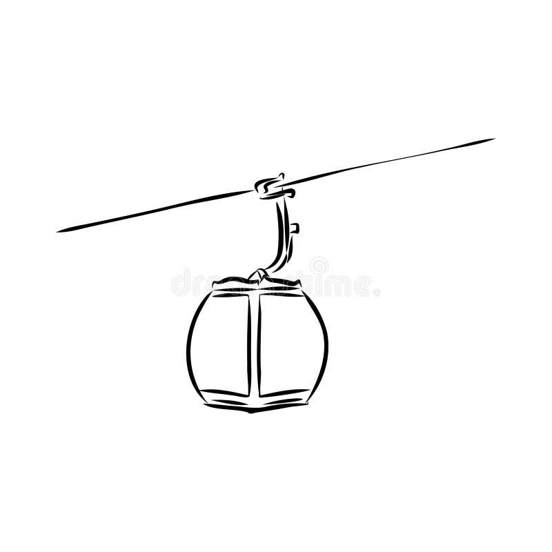 Cable Car Graphic Mountain Black White Landscape Sketch Illustration ...