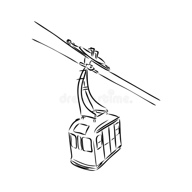 Cable Car Graphic Mountain Black White Landscape Sketch Illustration ...