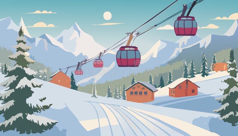 Cable Car in the Mountains. Ski Resort Stock Vector - Illustration of ...