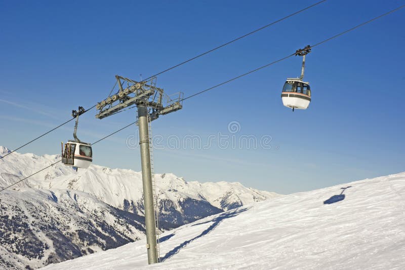 Cable car over ski slope stock photo. Image of snowy - 13087950