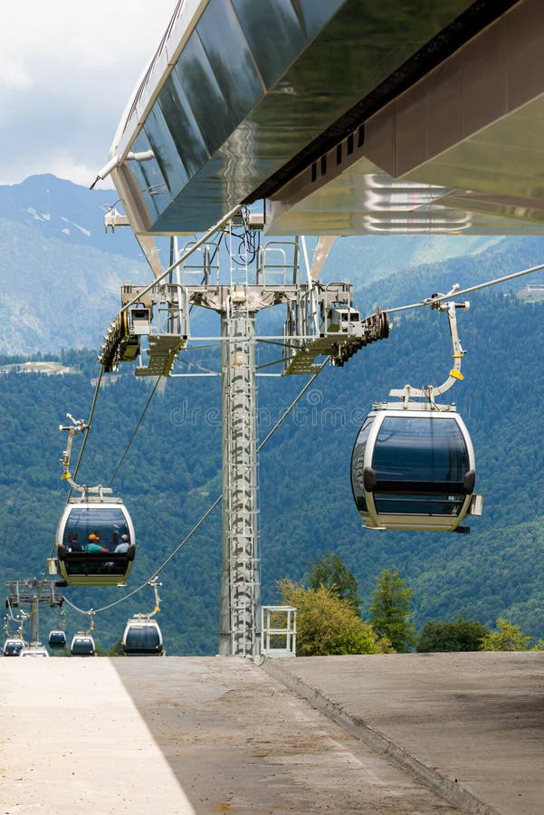 Cable Car or Cable Railway in Summer Mountains Stock Photo - Image of ...
