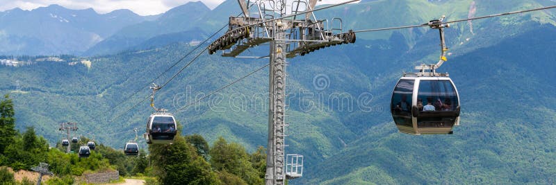 Cable Car or Cable Railway in Summer Mountains Stock Image - Image of ...