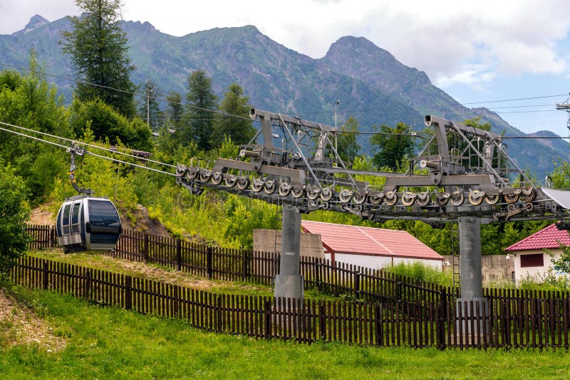 Cable Car or Cable Railway in Summer Mountains Stock Image - Image of ...