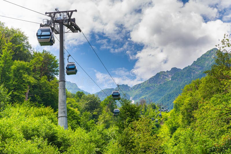 Cable Car or Cable Railway in Summer Mountains Stock Photo - Image of ...