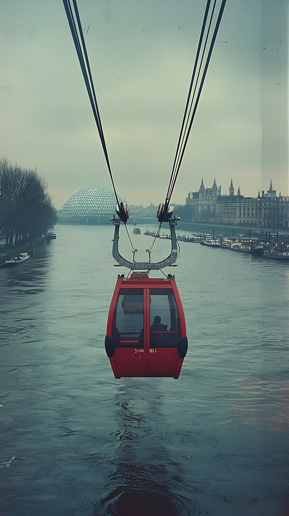 Cable Car Ride Over City River Stock Photo - Image of perspective, grey ...