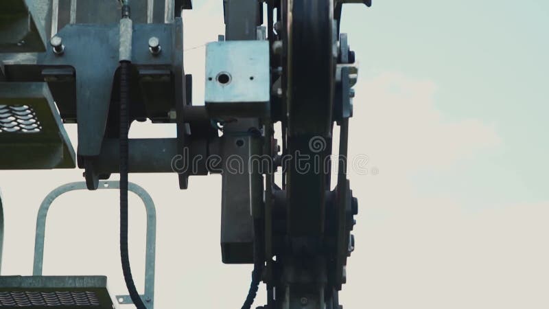 Cable Car Cable Runs through Rollers of Support Tower. Close-up of ...
