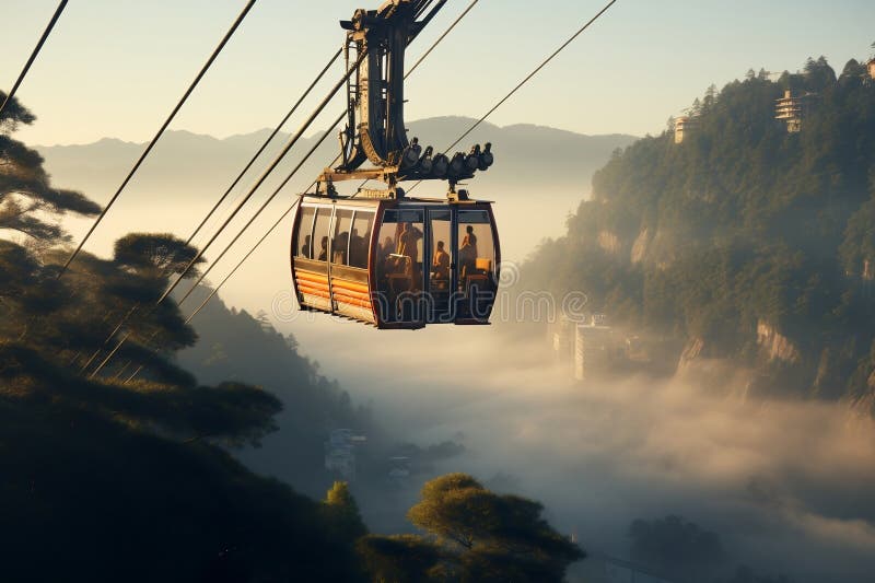 Cable Car Suspended from Aerial Wire Transport in Motion, AI Stock ...