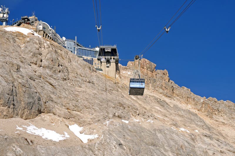 Cable Car To The Zugspitze Summit Stock Photo - Image of cross, rock ...