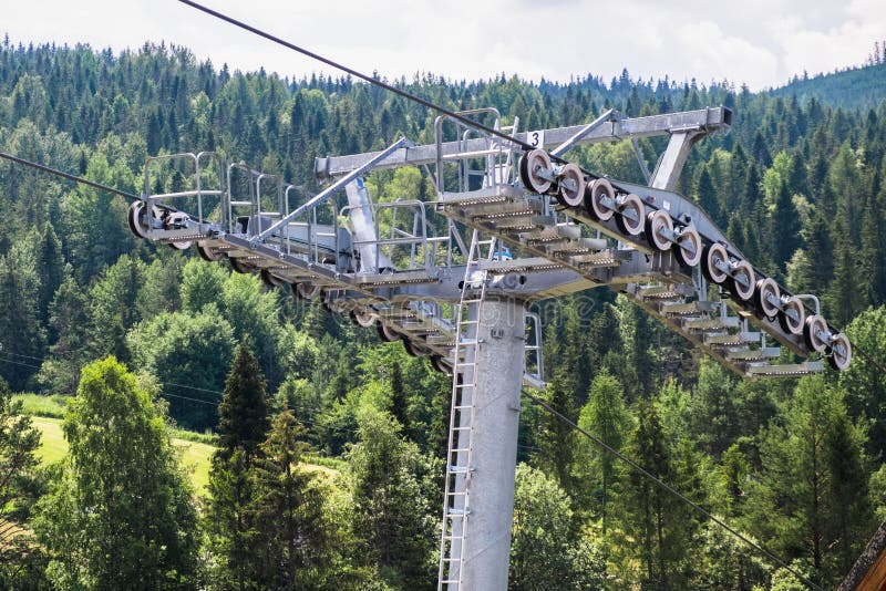 Cable Car Tower Against Blue Sky and Clouds Stock Image - Image of ...