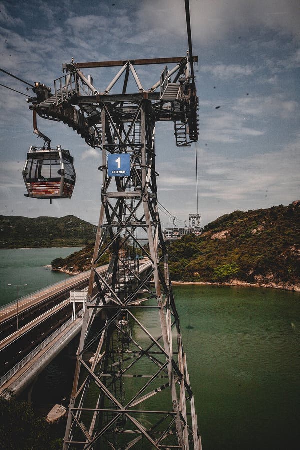 Cable Car Tower in Hong Kong Stock Photo - Image of electricity ...