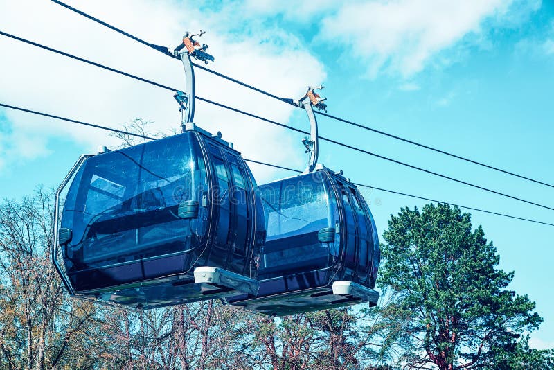 Cable Cars Moving at Ropeway Toned Stock Image - Image of cable, office ...