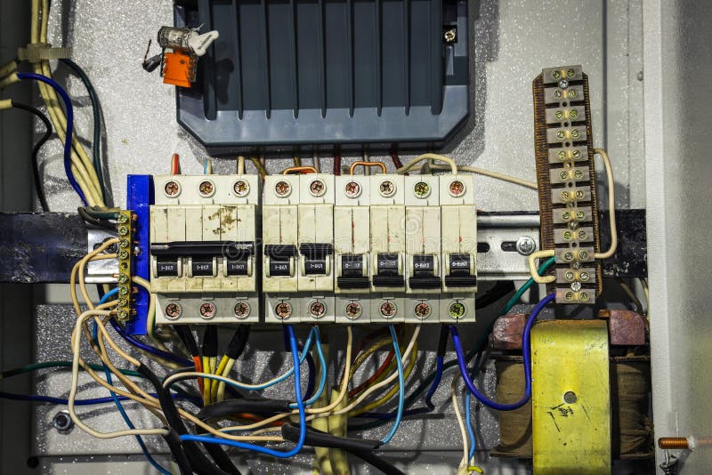 Cable Chaos in Electric Control Panel Close-up Stock Image - Image of ...