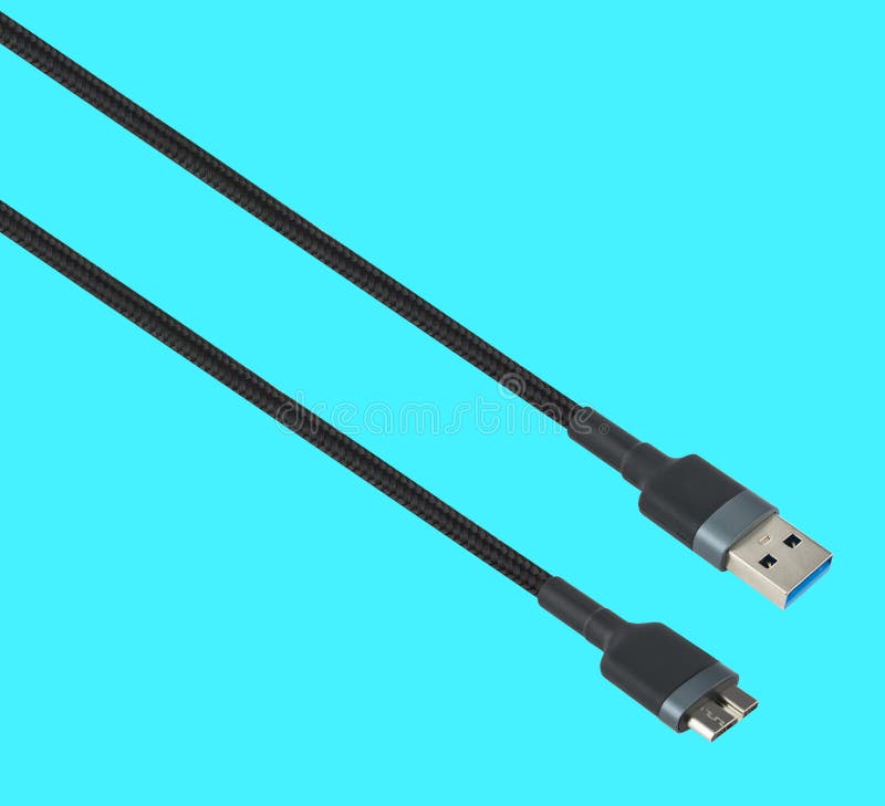 Cable Con Conector Usb Y Microb En Fondo Azul Foto de archivo - Imagen ...