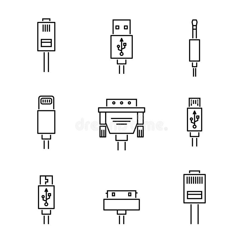 Cable Conectors and Plugs Icons Set, Vector Illustration Stock Vector ...