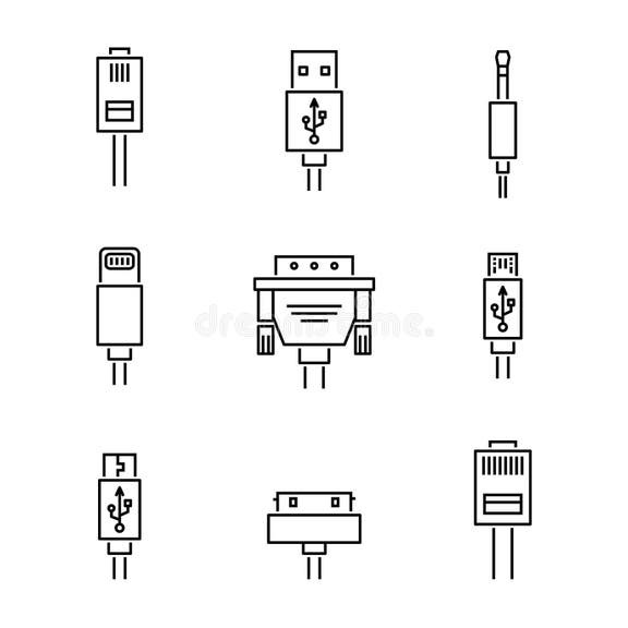 Cable Conectors and Plugs Icons Set, Vector Illustration Stock Vector ...