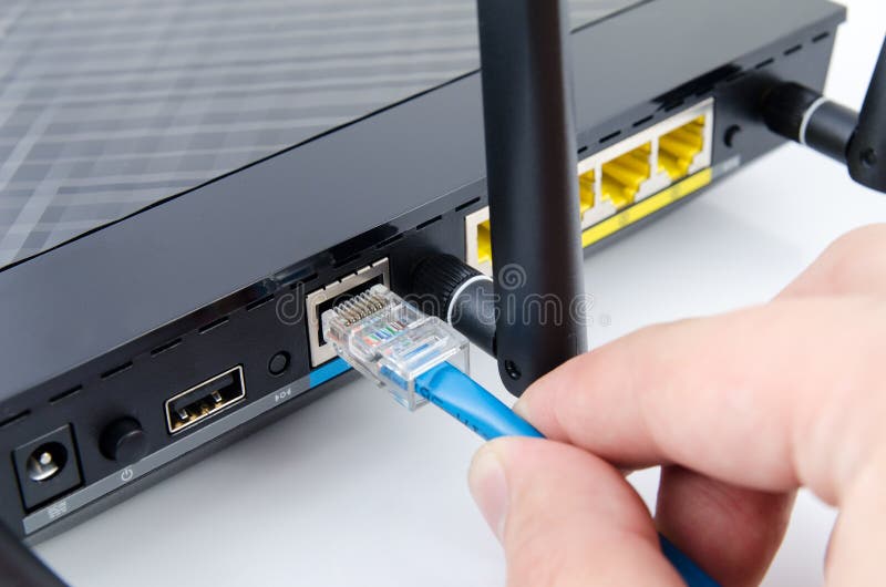 Cable Connecting To Modern Wireless Wi-fi Router Stock Image - Image of ...