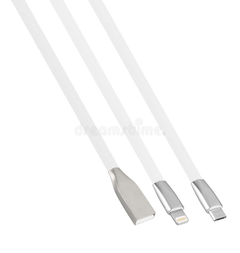 Cable and Connector for USB, Micro USB, Lightning, on a White ...