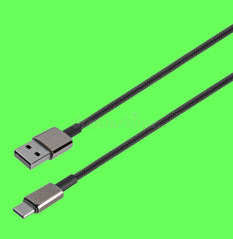 Cable and Connector USB, Type-C, on a Green Background Stock Image ...