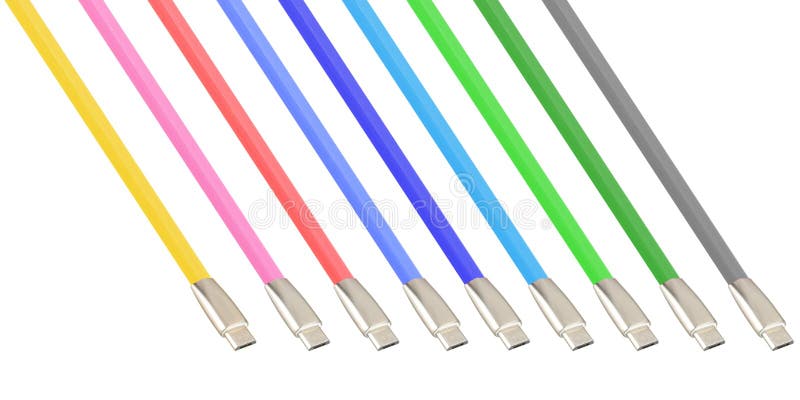 Cable and Connector for USB, Type-C, Micro USB, Lightning, on a White ...