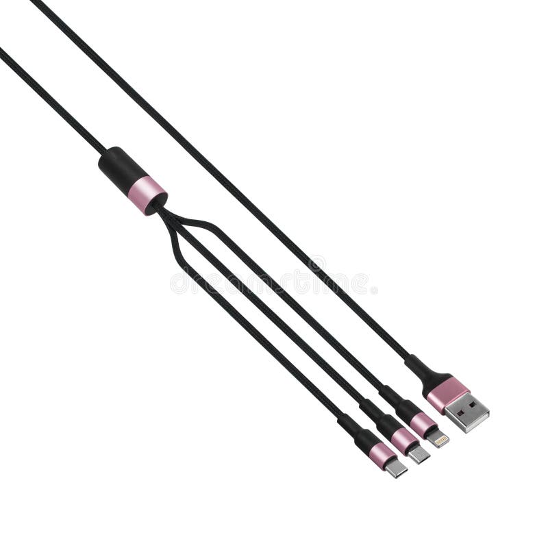 Cable and Connector for USB, Type-C, Micro USB, Lightning, on a White ...