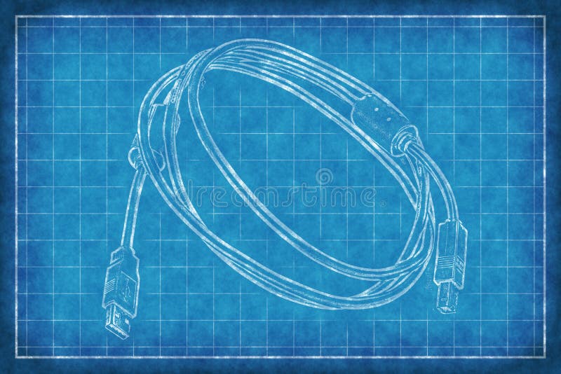 Cable with Connectors - Blue Print Stock Illustration - Illustration of ...