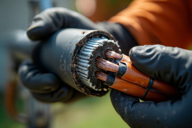Stripped Electrical Cable with Copper Conductors, Generative Ai Stock ...