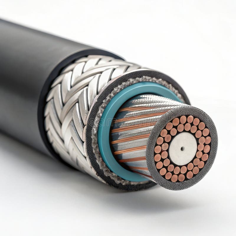 Macro View Armored Fiber Optic Cable Cross Section, Generative Ai Stock ...