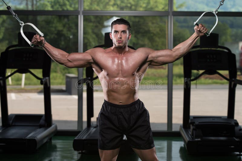 Cable Crossover Chest Workout Stock Image - Image of biceps, cable ...