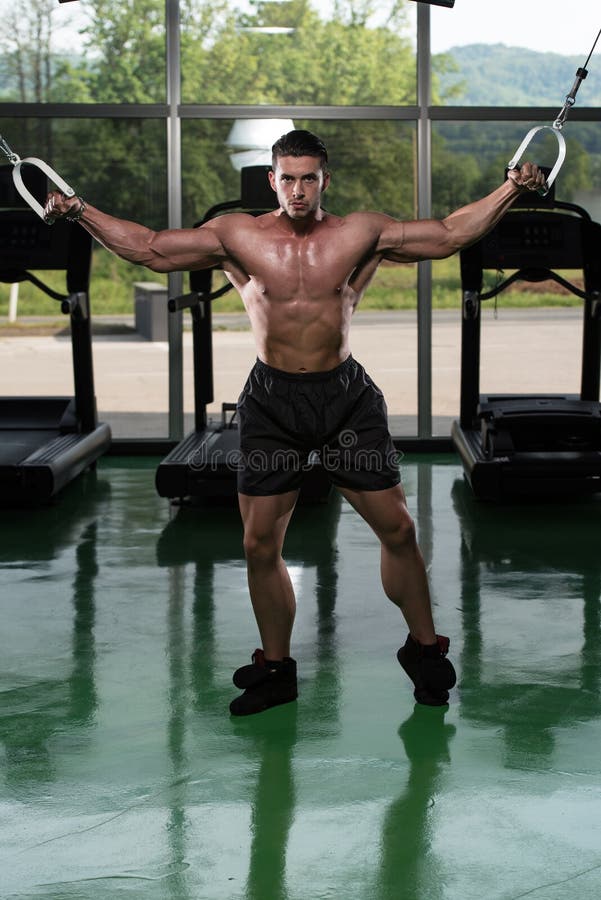 Cable Crossover Chest Workout Stock Image - Image of dramatic ...