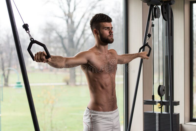 Cable Crossover Chest Workout Stock Image - Image of caucasian ...