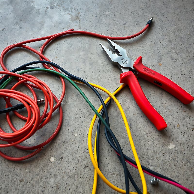 Cable Cutters on a Bright Workbench Surrounded by Tools Wires and ...