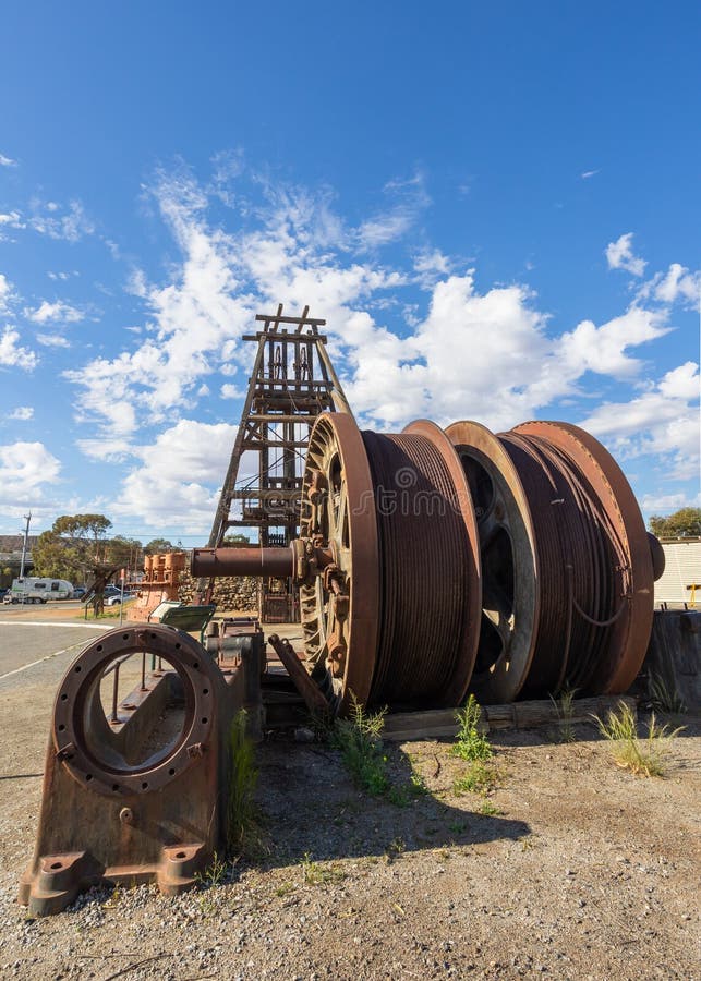 Cable Drums, Cables and the Mine Headframe for a Now Defunct Silver ...