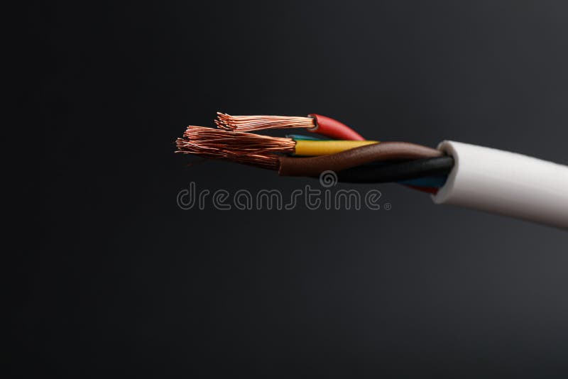 Cable with Electrical Wires on Black Background, Closeup Stock Image ...