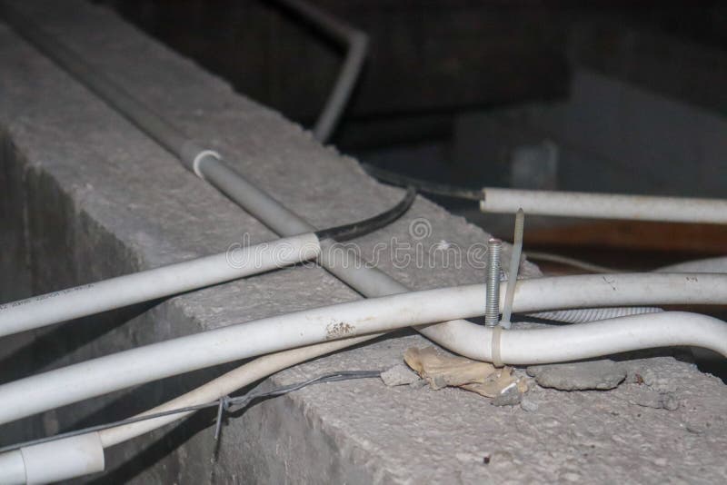 Cable Installation Above the Ceiling of the House Stock Image - Image ...