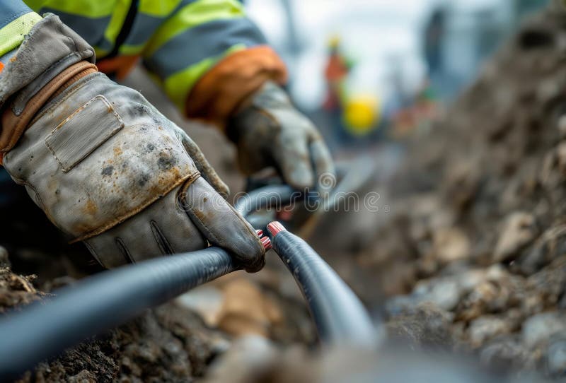 Worker Installing Underground Cable, Generative Ai Stock Photo - Image ...