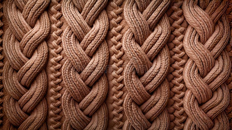 Cable Knit Fabric Texture Creating Repeating Braided Pattern in Warm ...