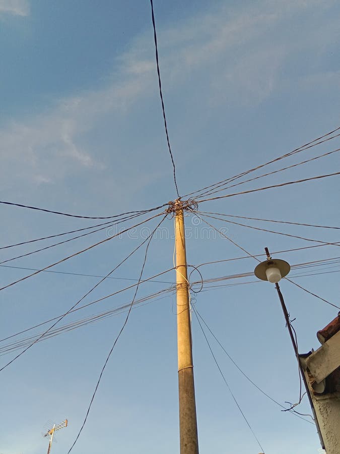 Cable Lamp Pole Sky Blue Sunny Light Stock Image - Image of sunny ...