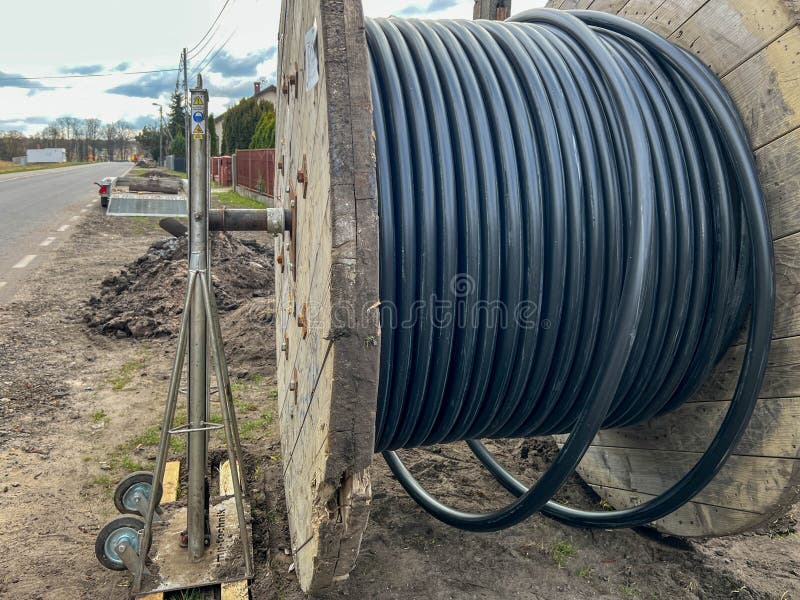 Cable on a Large Drum during the Construction of an Underground ...