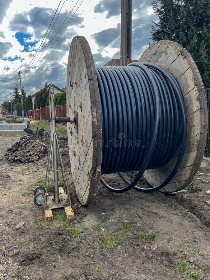 Cable on a Large Drum during the Construction of an Underground ...