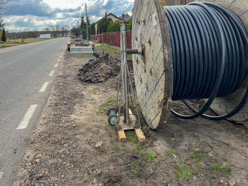Cable on a Large Drum during the Construction of an Underground ...