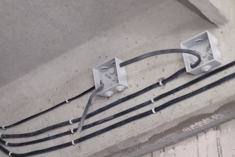Cable Laying the Ceiling. Electrical Wires on the Wall. Wiring ...