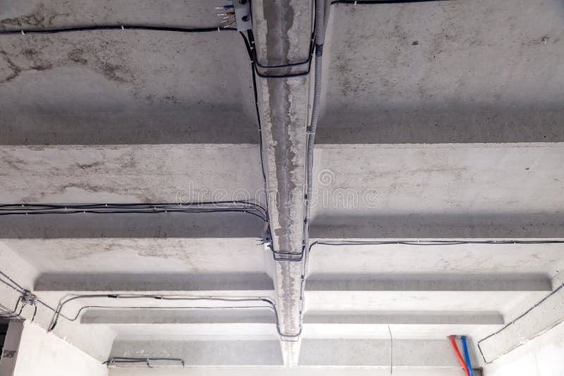 Cable Laying Ceiling. Electrical Wires on Wall. Wiring Replacement ...