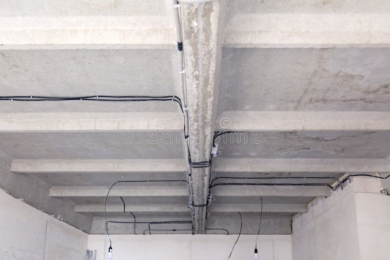 Cable Laying Ceiling. Electrical Wires on Wall. Wiring Replacement ...